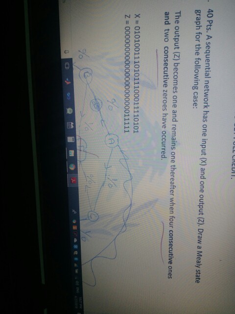 Solved 40 Pts. A sequential network has one input (X) and | Chegg.com