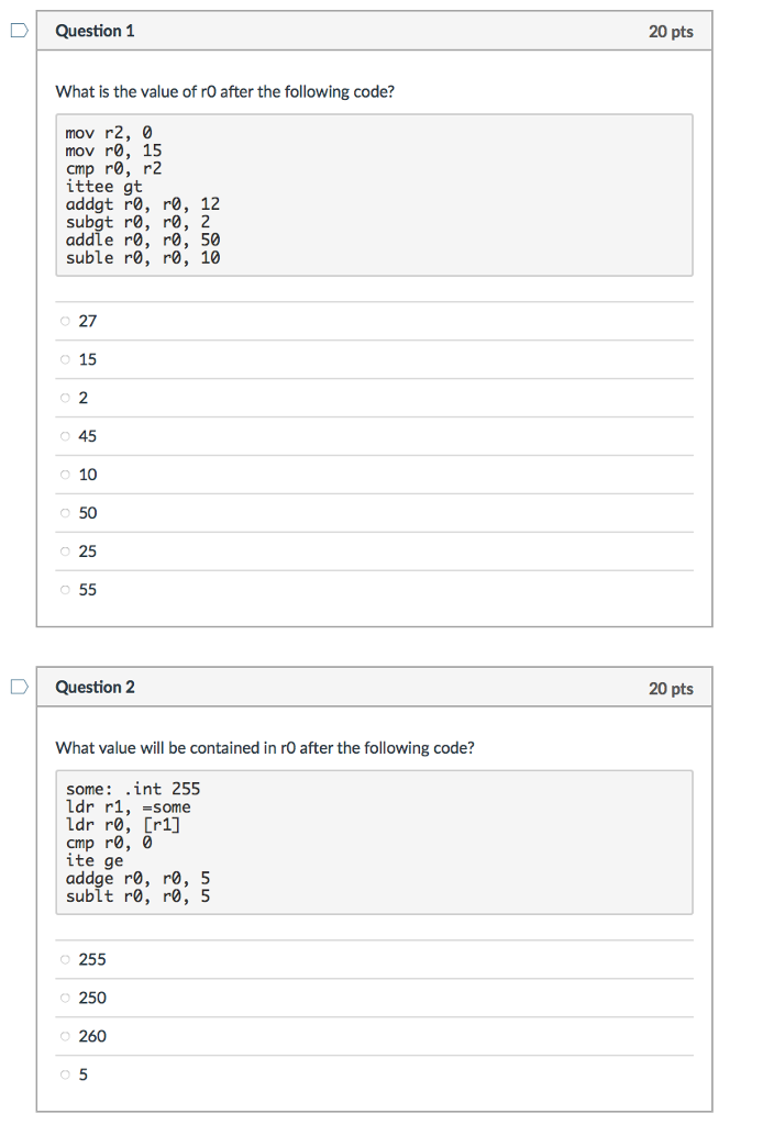 Solved What is the value of r0 after the following code? | Chegg.com