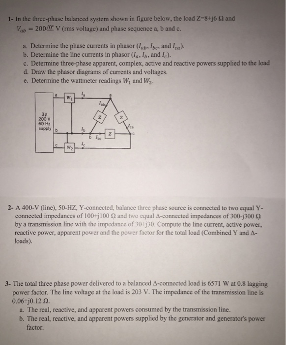 Solved In the three-phase balanced system shown in figure | Chegg.com