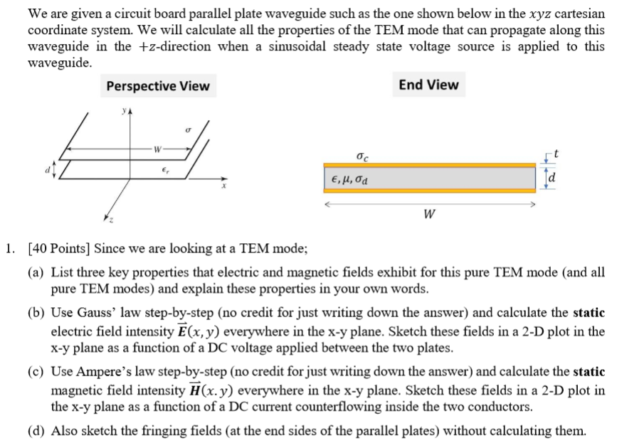 Solved We are given a circuit board parallel plate waveguide | Chegg.com