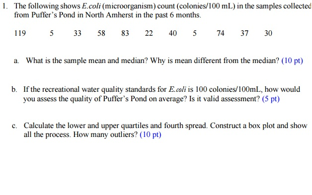 Solved The following shows E.coli (microorganism) count | Chegg.com