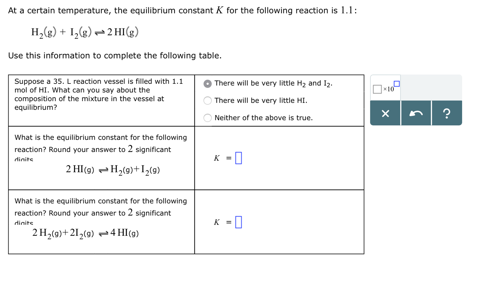 Solved At a certain temperature, the equilibrium constant K | Chegg.com