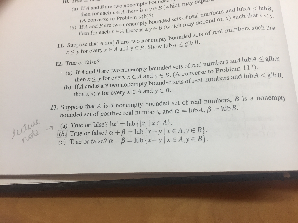 Solved 10. True l Tain (a) If A and B are two nonempty | Chegg.com