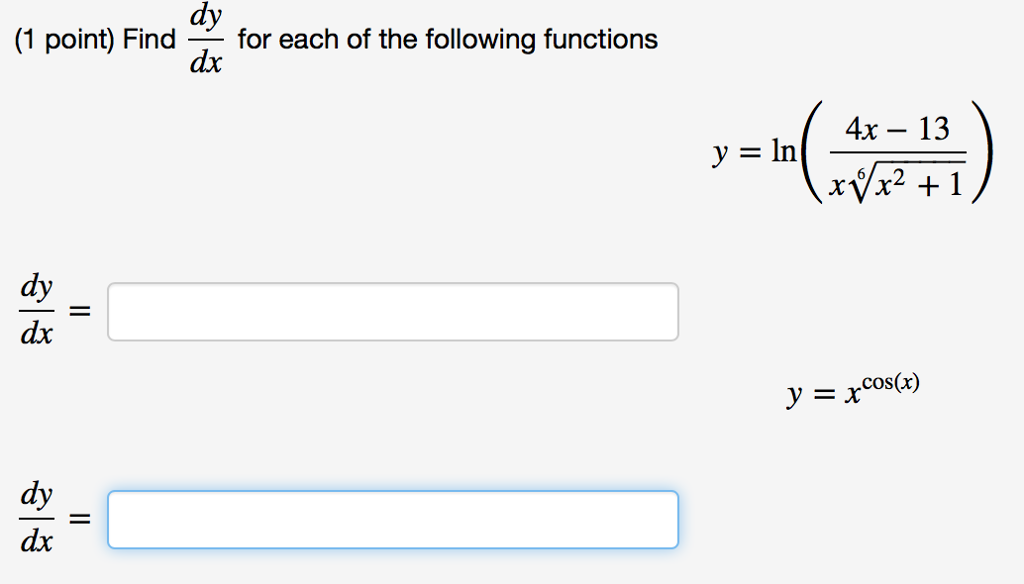 Solved dy (1 point) Find for each of the following functions | Chegg.com