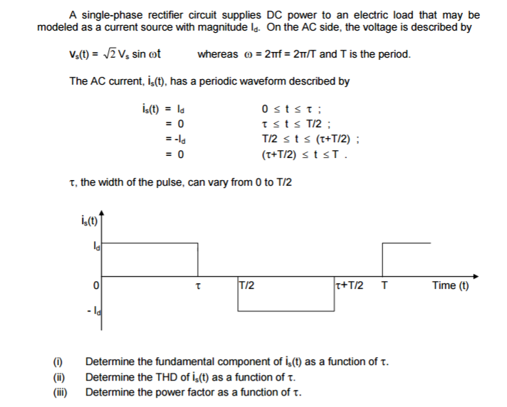 Solved A single-phase rectifier circuit supplies DC power to | Chegg.com