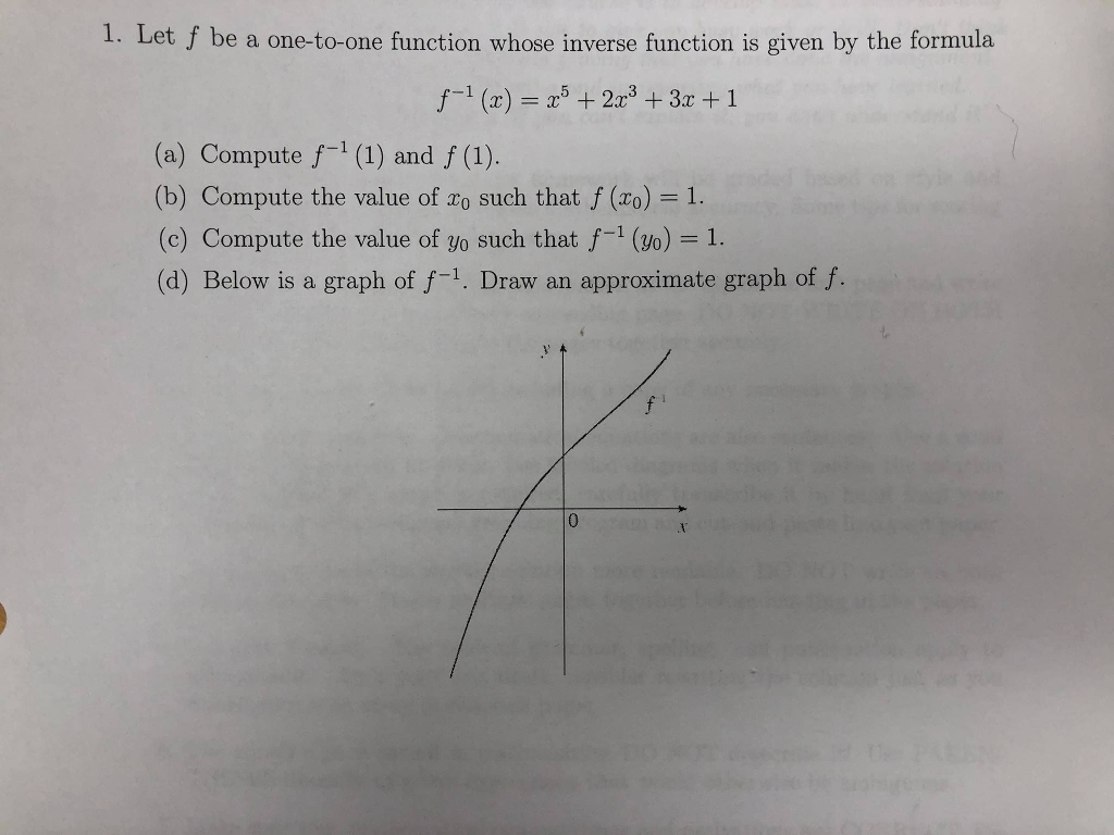 Solved 1. Let f be a one-to-one function whose inverse | Chegg.com