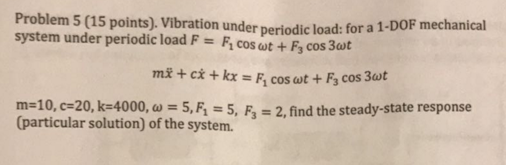 Solved Vibration under periodic load: for a 1-DOF mechanical | Chegg.com