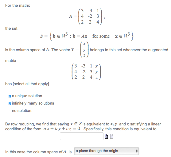Solved For the matrix A = (3 4 2 -3 -2 2 1 3 4), the set | Chegg.com