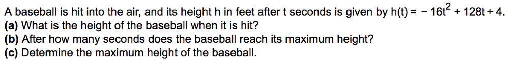 Solved A baseball is hit into the air, and its height h in | Chegg.com