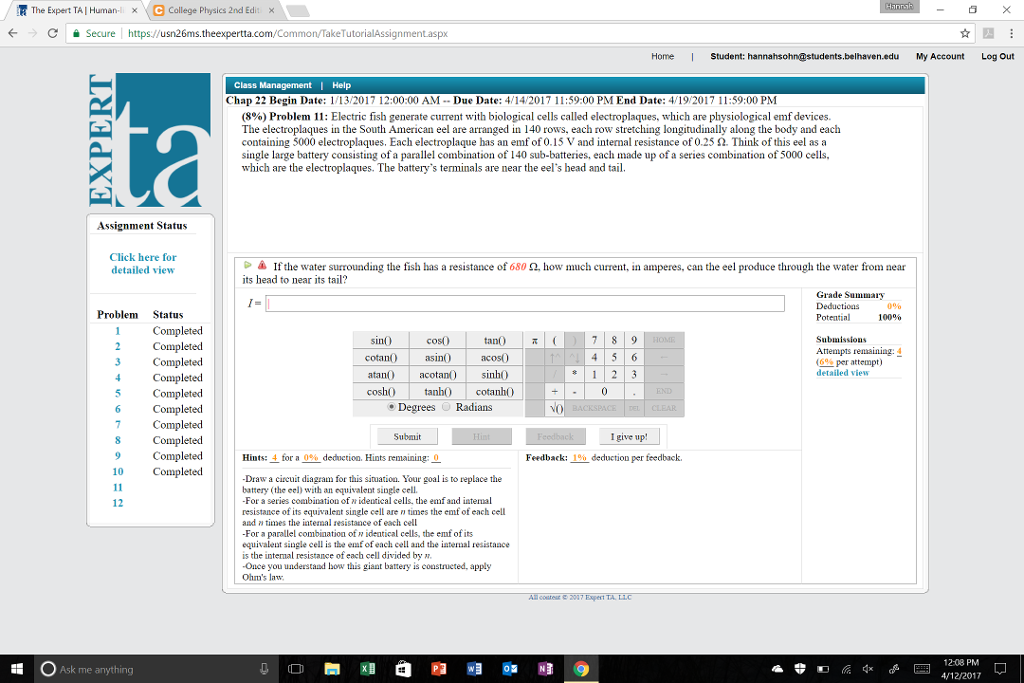 Solved R The Expert TAI Human x C College Physics 2nd Ed x c | Chegg.com