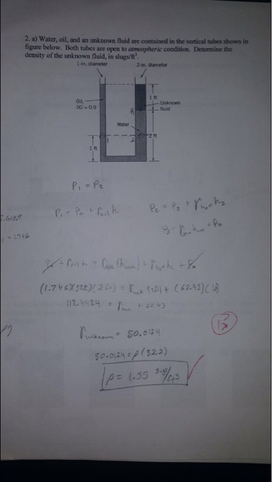 Solved Water, oil, and an unknown fluid are contained in the | Chegg.com