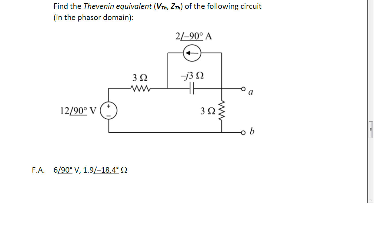 Solved Find the Thevenin equivalent (VTh, ZTh) of the | Chegg.com