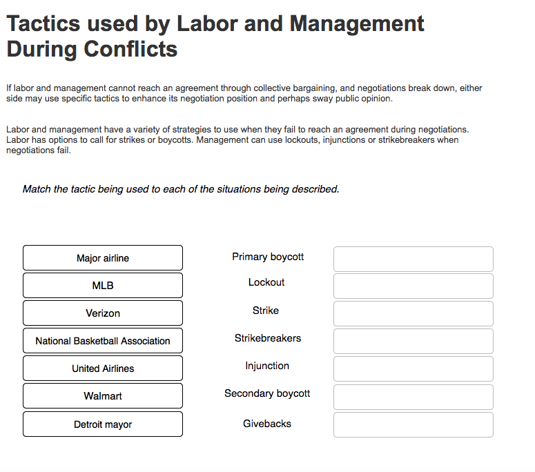 Tactics used by Labor and Management During Conflicts | Chegg.com