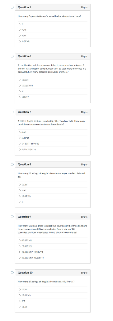 Solved D Question 5 10 pts How many 5 permutations of a set | Chegg.com