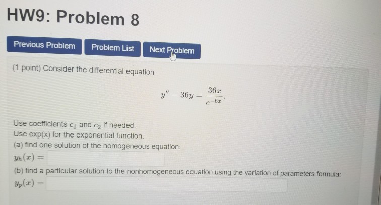 Solved HW9: Problem 7 Previous Problem Problem List Next | Chegg.com