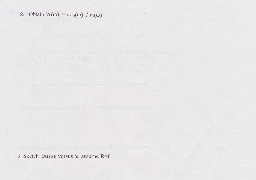 Obtain |A(omega)| = v_out(omega)/v_s(omega) Sketch | Chegg.com