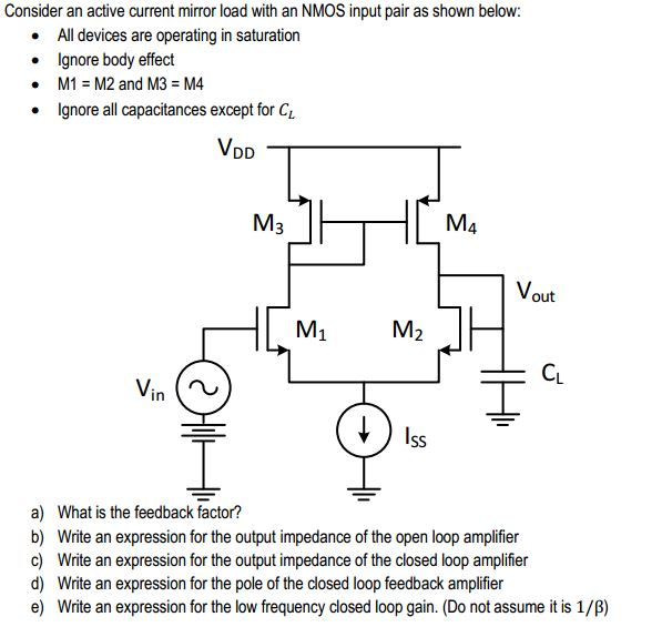 Consider an active current mirror load with an NMOS | Chegg.com