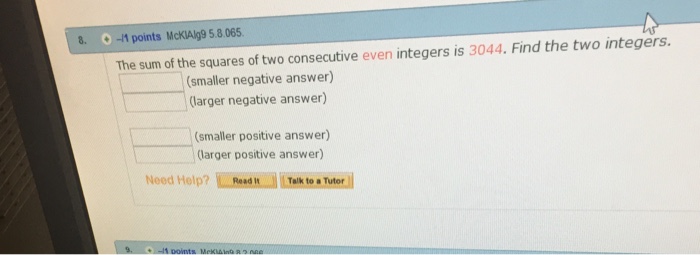 Solved The sum of the squares of two consecutive even | Chegg.com