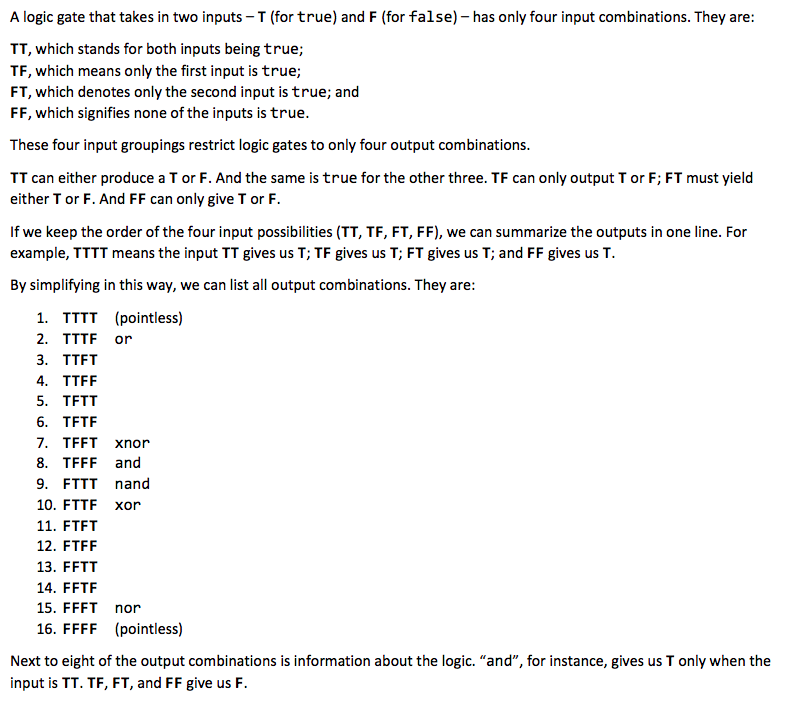 Solved A logic gate that takes in two inputs T (for true) | Chegg.com