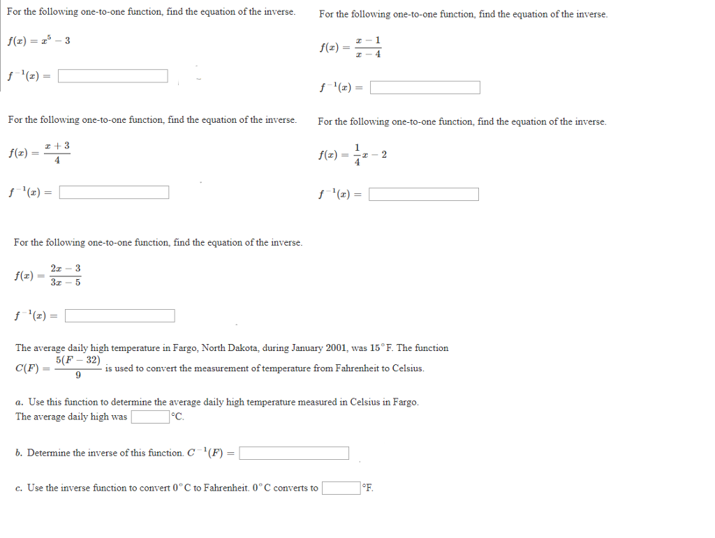Solved For the following one-to-one function, find the | Chegg.com