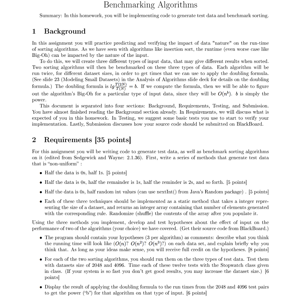 Benchmarking Algorithms Summary: In this homework, | Chegg.com