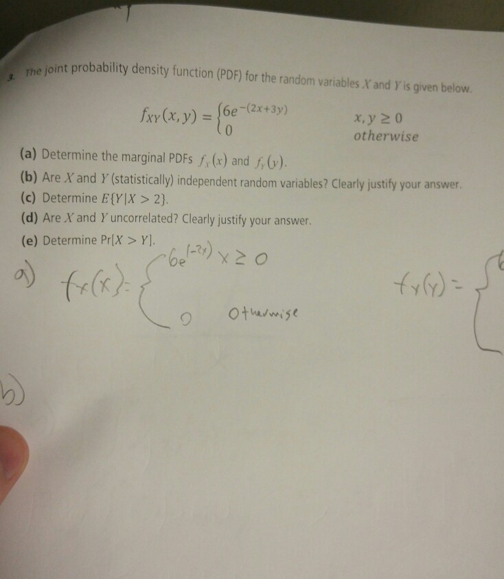 Solved the joint probability density function (PDF) for the | Chegg.com