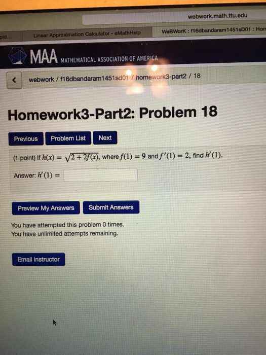 Solved webwork.math.ttu.edu eMathHelp WeBWork: 116dbandaram | Chegg.com