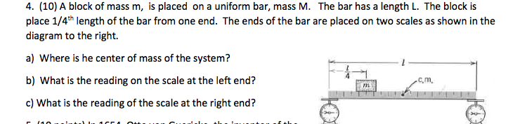 Solved A block of mass m is placed on a uniform bar, mass M. | Chegg.com