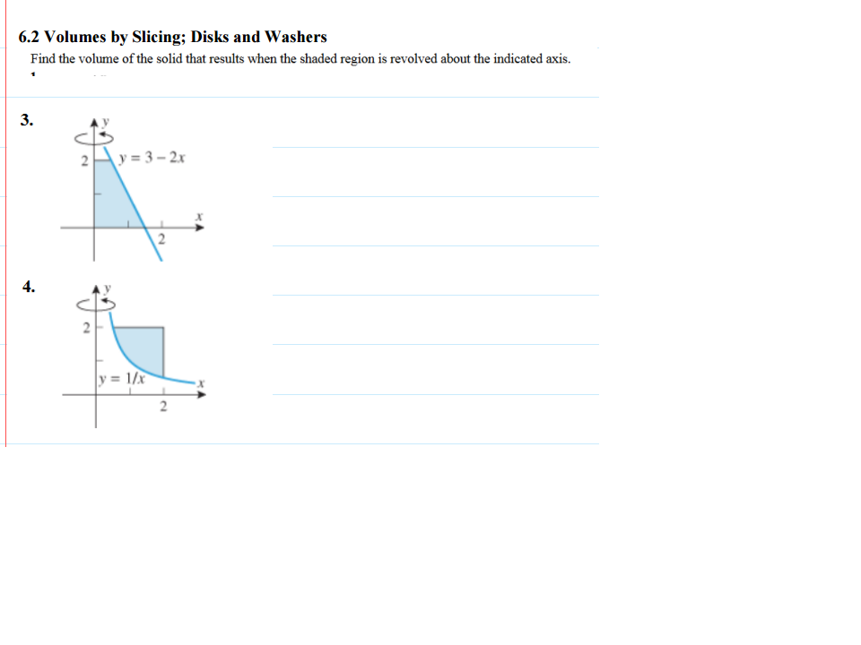 Solved 6.2 Volumes by Slicing; Disks and Washers Find the | Chegg.com