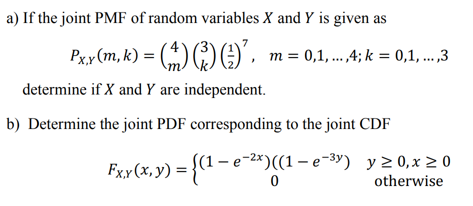Solved a) If the joint PMF of random variables X and Y is | Chegg.com