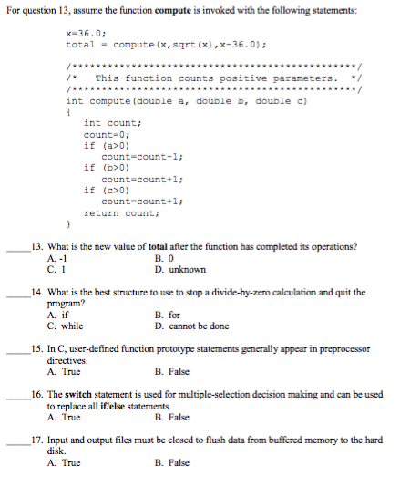 Solved For question 13, assume the function compute is | Chegg.com