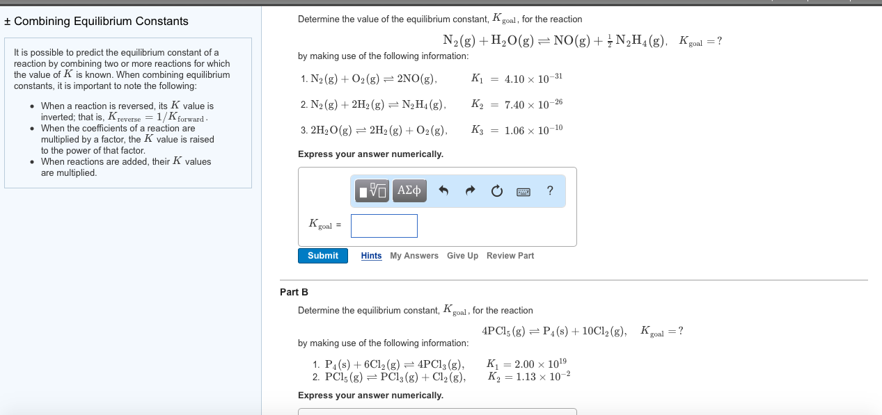 Solved t Combining Equilibrium Constants It is possible to | Chegg.com