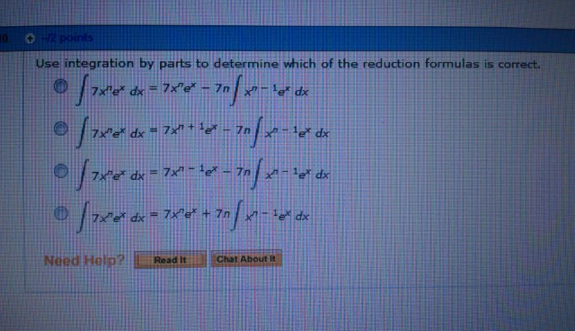 Solved Use integration by parts to determine which of the | Chegg.com
