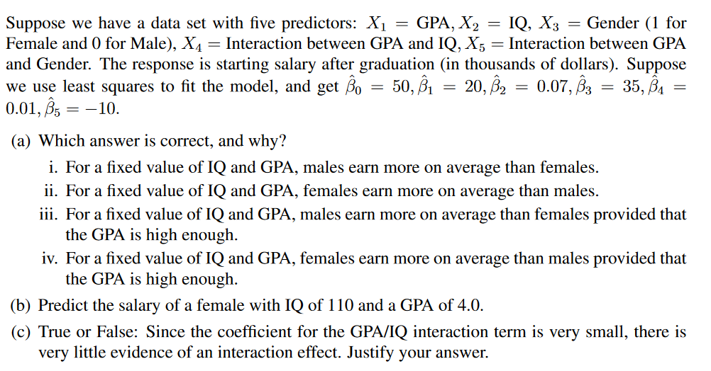 Solved Suppose we have a data set with five predictors: X_1 | Chegg.com