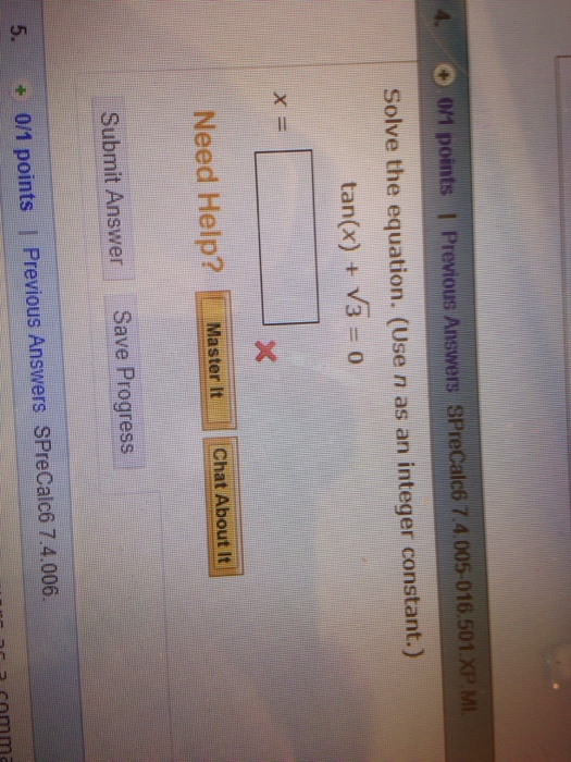 Solved Solve the equation. (Use n as an integer constant.) | Chegg.com