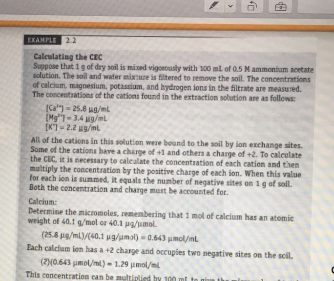 Solved EXAMPLE 2.2 Calculating the CEC Suppose that 1 g of | Chegg.com
