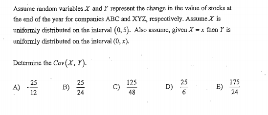 Assume random variables X and Y represent the change | Chegg.com