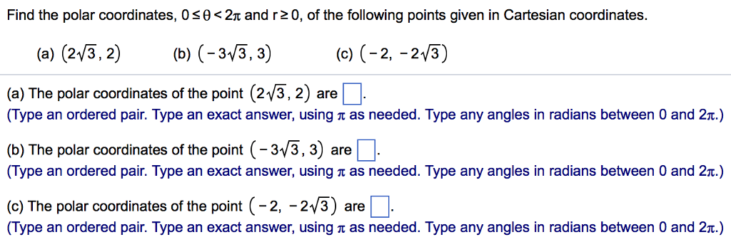 Solved O, of the following points (a) (213. 2) (b) (-3V3, 3) | Chegg.com