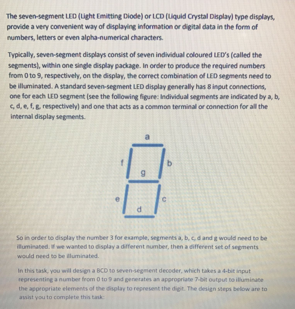 Solved The seven-segment LED (Light Emitting Diode) or LCD | Chegg.com