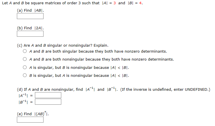 Solved Let A and 8 be square matrices of order 3 such that | Chegg.com