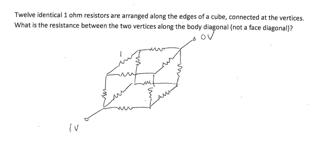 Solved Twelve identical 1ohm resistors are arranged along | Chegg.com
