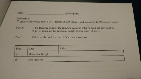 Solved 75 grams of the weak base BOH described in problem 3 | Chegg.com