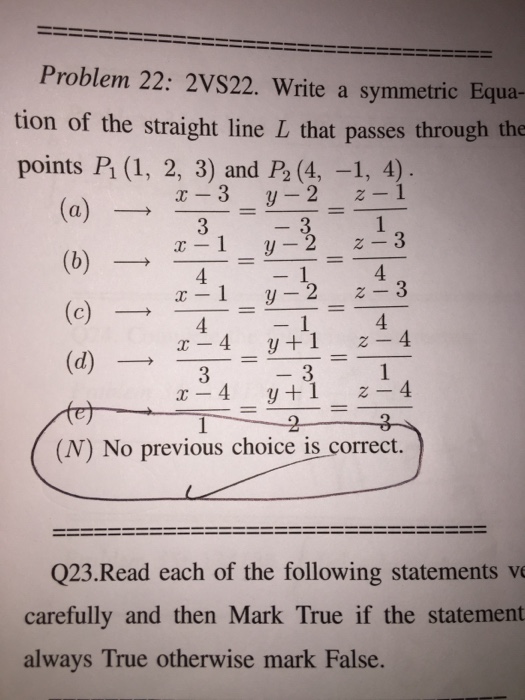 Solved Write A Symmetric Equation Of The Straight Line L