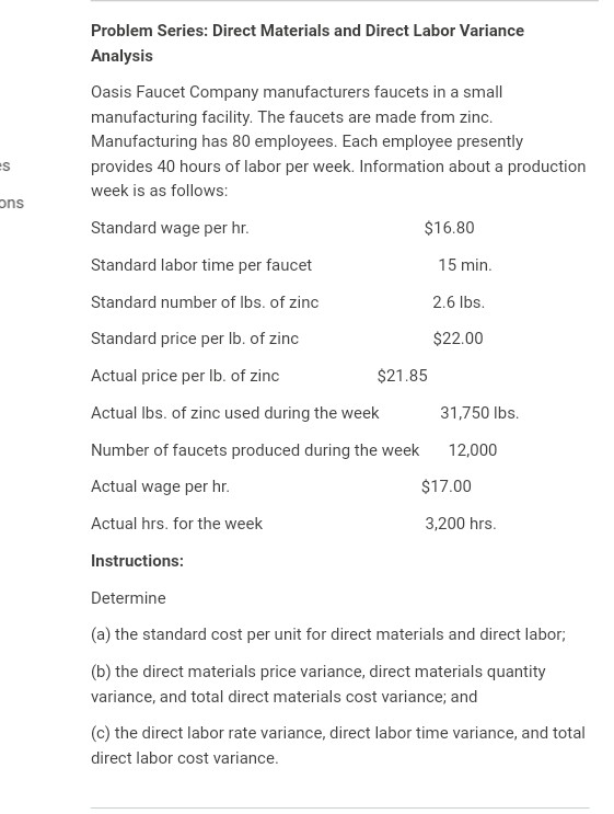 Solved Problem Series: Direct Materials and Direct Labor | Chegg.com