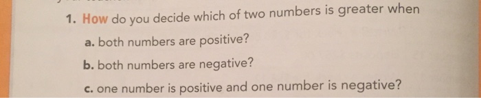 Solved 1. How do you decide which of two numbers is greater | Chegg.com