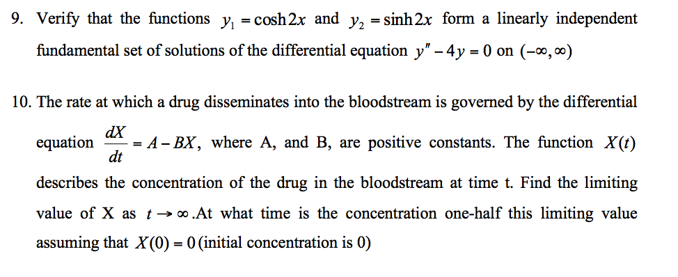 Solved Verify that the functions y_1 = cos h 2x and y_2 = | Chegg.com