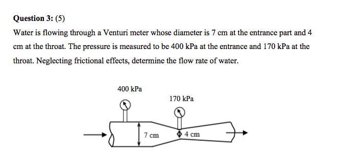 Solved Question 3: (5) Water is flowing through a Venturi | Chegg.com