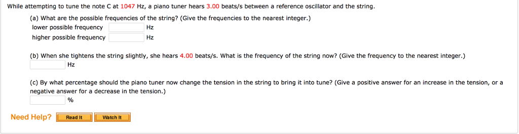 Solved While attempting to tune the note C at 1047 Hz, a | Chegg.com