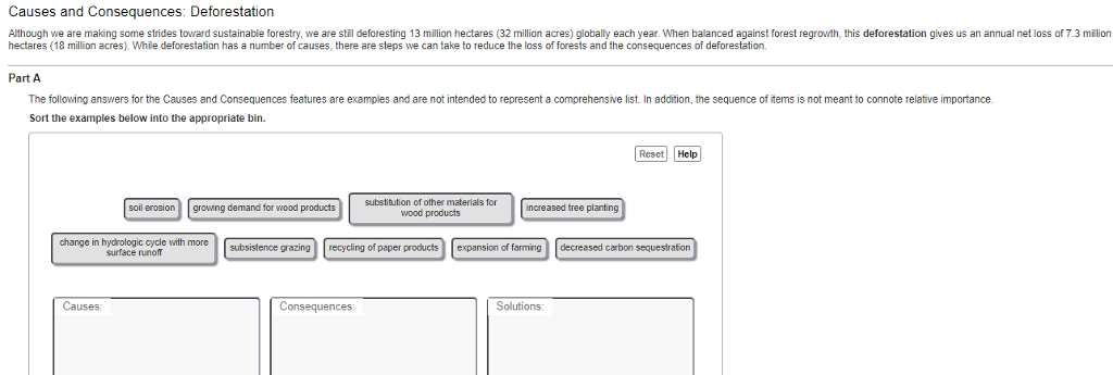Solved Causes and Consequences: Deforestation Although we | Chegg.com