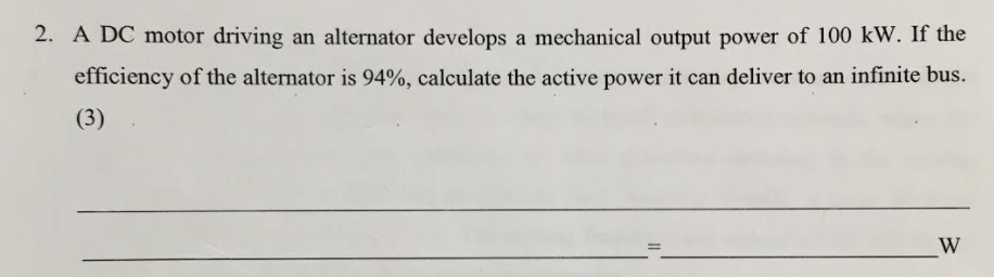 Solved A DC motor driving an alternator develops a | Chegg.com